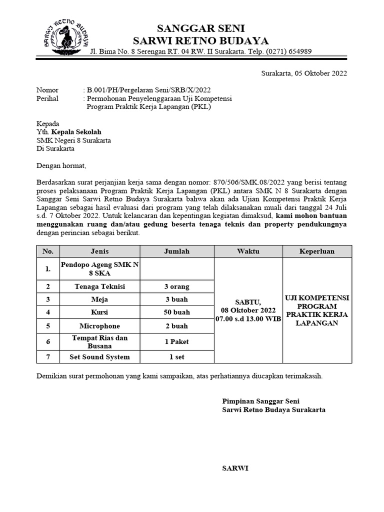 Surat Permohonan Tempat | PDF