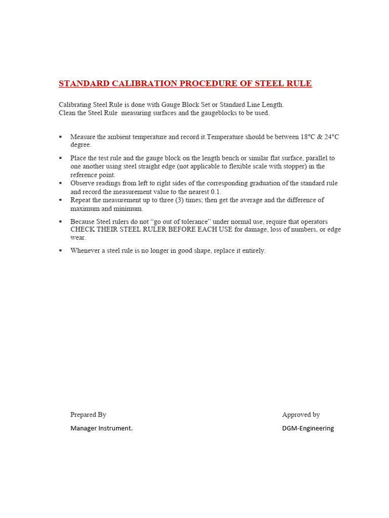 Calibration Procedure of Steel Rule | PDF