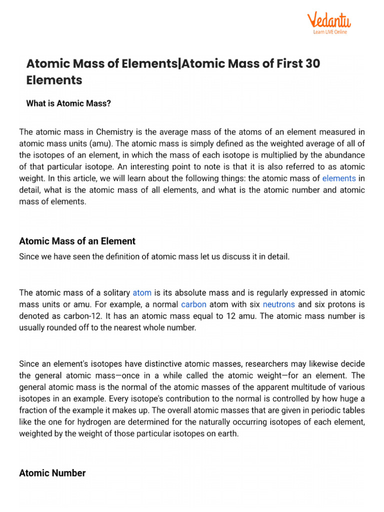 Atomic Mass of Elements - Atomic Mass of First 30 Elements | PDF