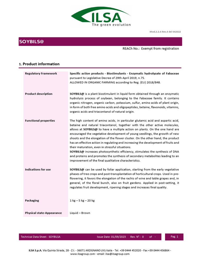 Soybils@ Biostimulant Technical Data Sheet | PDF | Biosynthesis | Acid