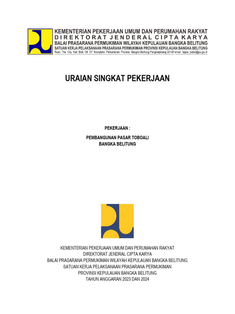Lampiran 6. Uraian Singkat Pekerjaan Pasar Toboali R1 | PDF | Bisnis