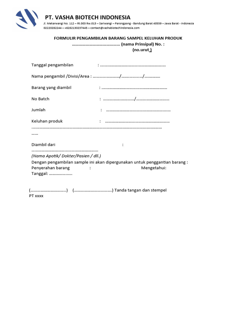 FORMULIR PENGAMBILAN BARANG SAMPEL KELUHAN PRODUK | PDF