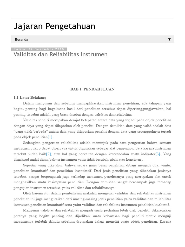 Validitas & Reliabilitas Instrumen Penelitian | PDF | Karier & Perkembangan