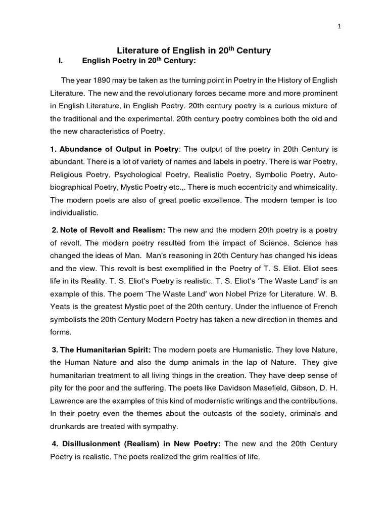 20th Century English Literature Overview | PDF | Poetry | Novels