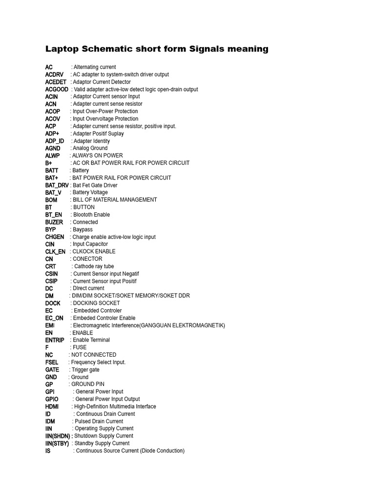 Laptop Schematic Short Form Signals Meaning | PDF