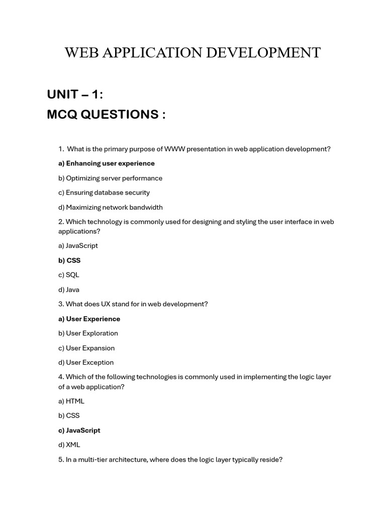Web App Development MCQs | PDF | Computers | Technology & Engineering