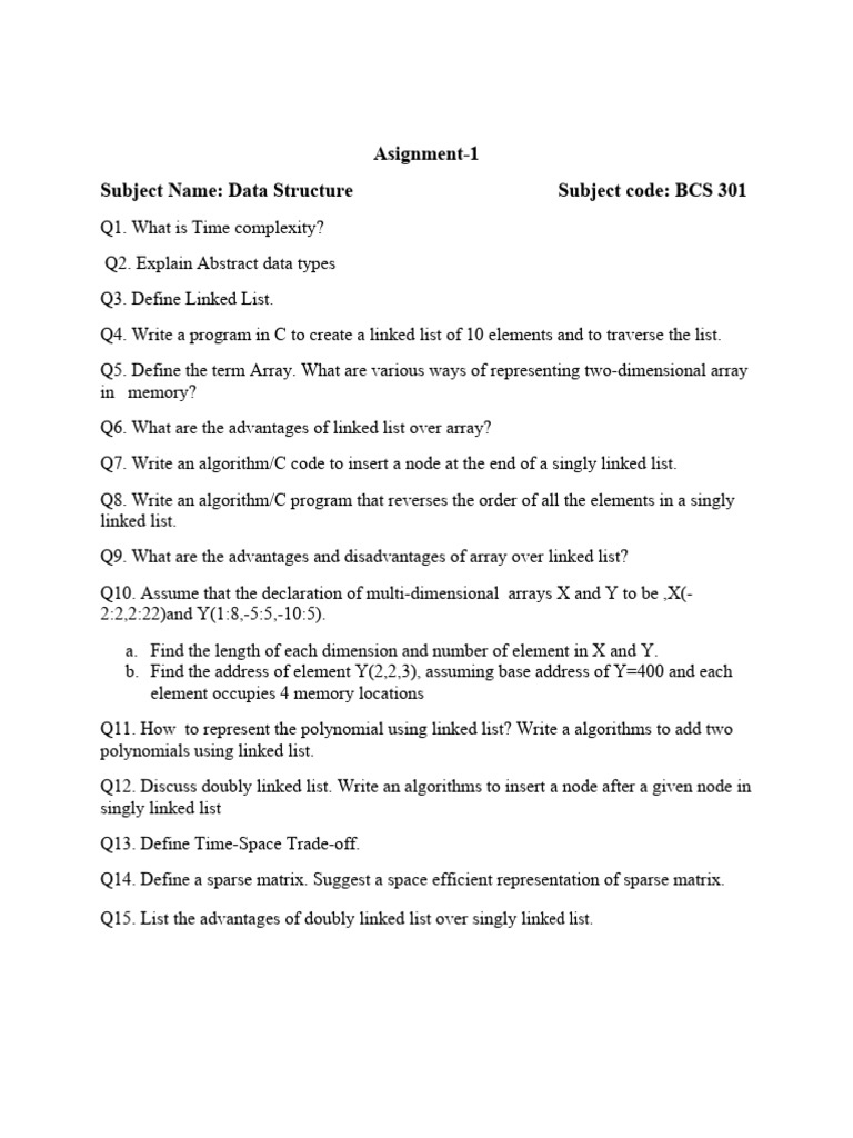 Data Structures Assignment Questions | PDF | Computers
