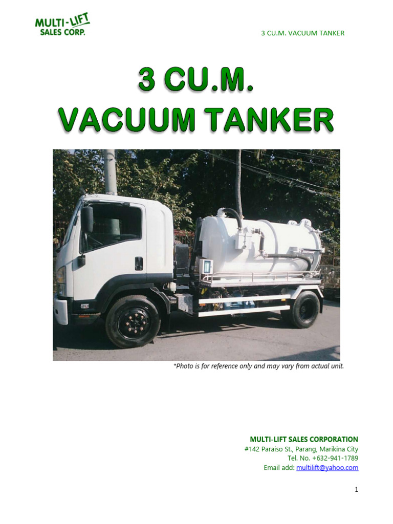 STD 3 cubic meter MULTI-LIFT VACUUM TANKER SPECS | PDF | Pump | Vacuum