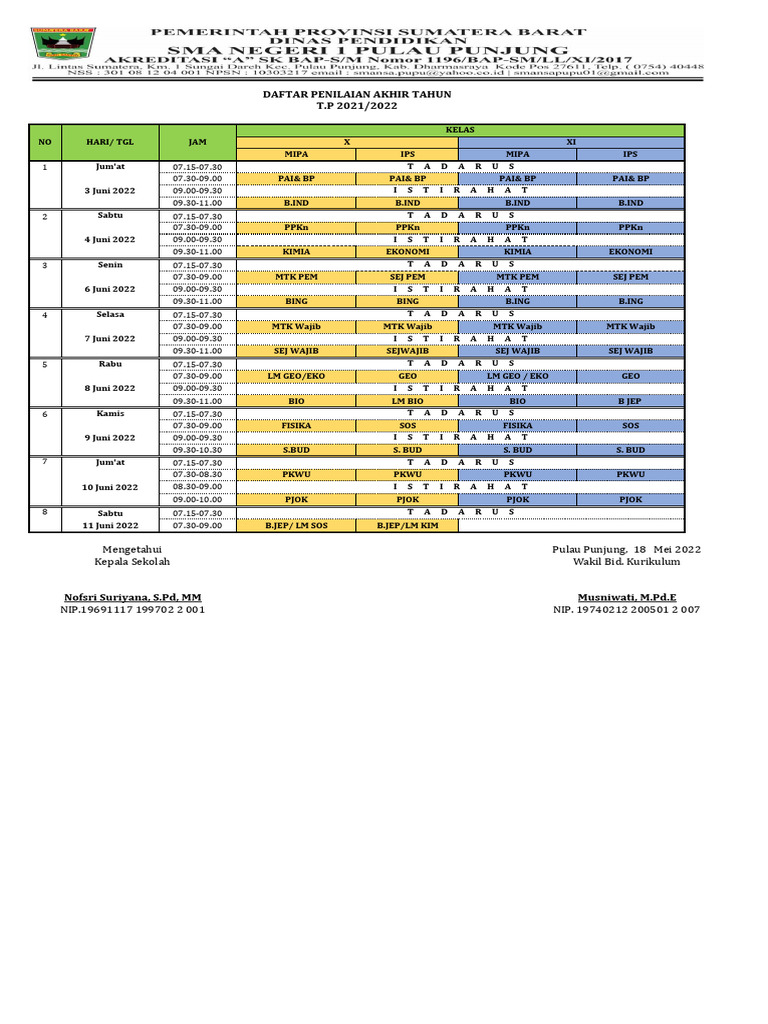 JADWAL PAT 21-22 MULAI TGL 3 JUNI (1) | PDF