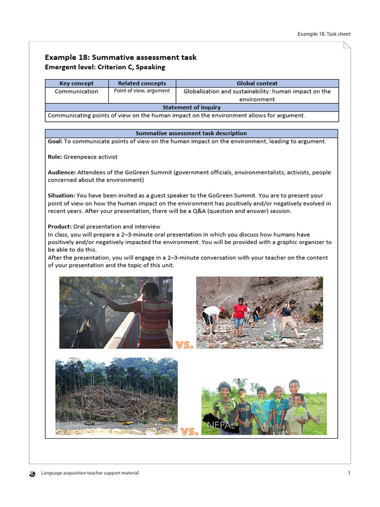 MYP LA Example 18 Task Sheet en | PDF