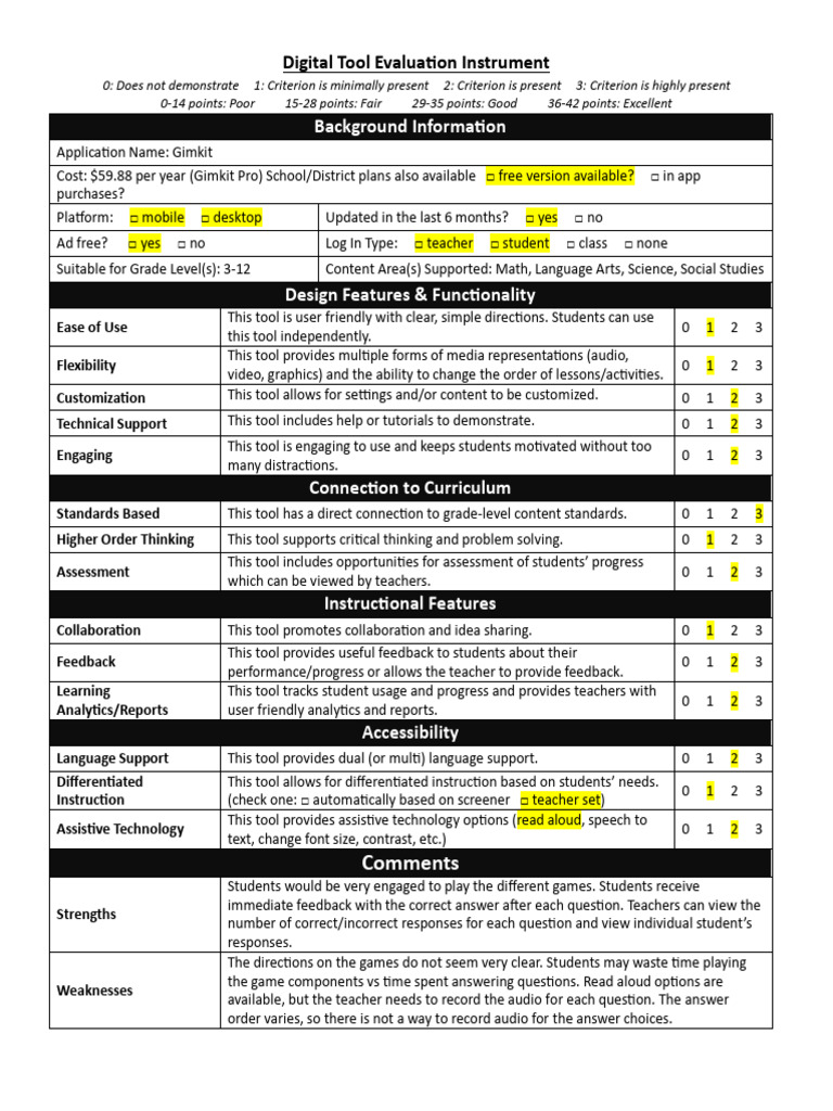 M Dunning Evaluation Instrument Gimkit | PDF | Human Communication ...