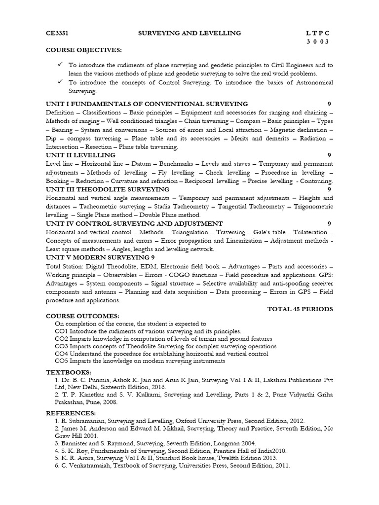 Ce3351 Surveying and Levelling | PDF