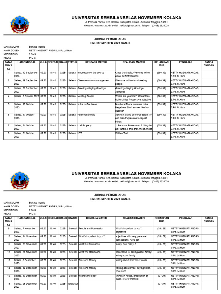 Laporan Presensi Mahasiswa - Ing C | PDF