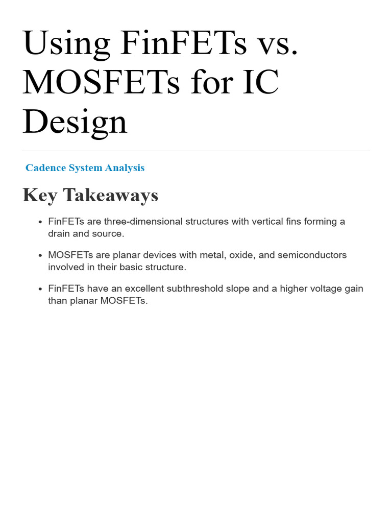 FinFET vs. MOSFET: Key Differences | PDF | Field Effect Transistor | Mosfet