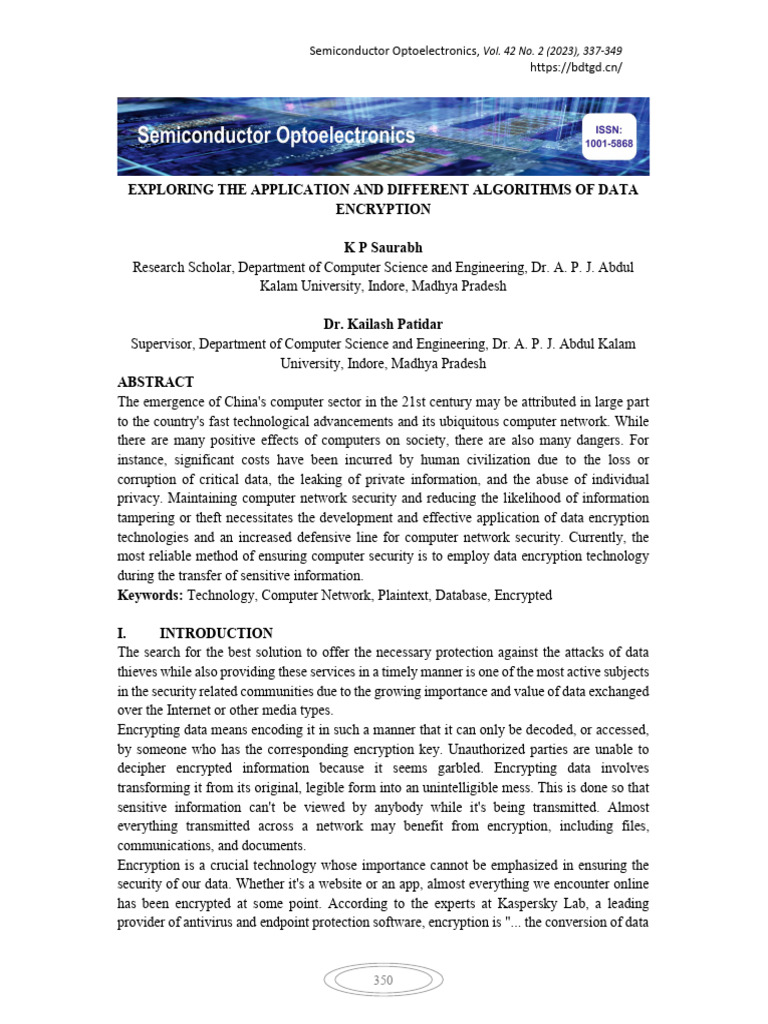 Exploring The Application and Different Algorithms of Data Encryption | PDF