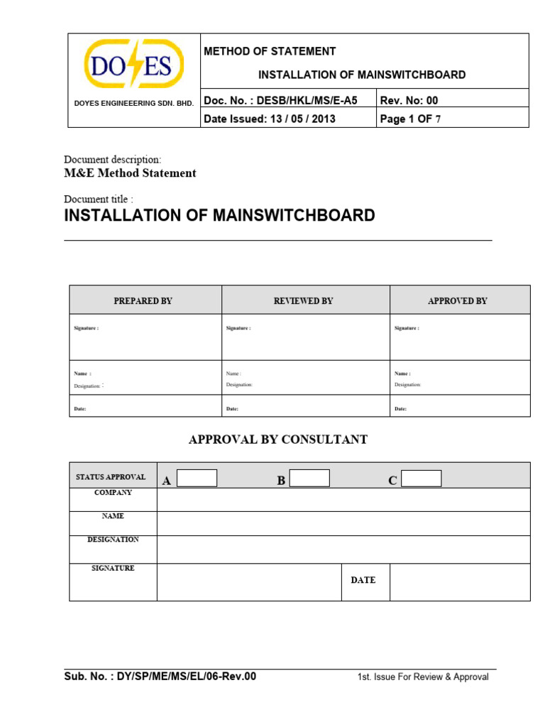Method Statement - Installation MSB | Download Free PDF | Manufactured Goods
