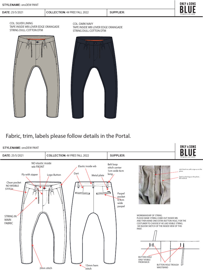 Fabric, Trim, Labels Please Follow Details in The Portal | PDF