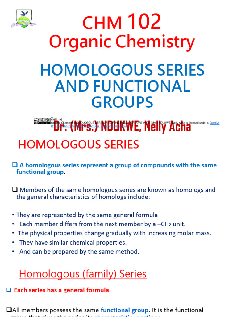 Chm 102 Dr Nelly Ndukwe Homologous Series and Functional Groupspptx | PDF