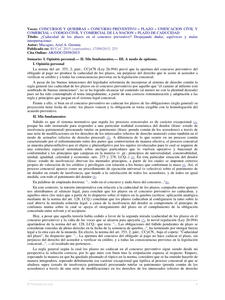 Doctrina 2179 | PDF | Pagos | Bancarrota