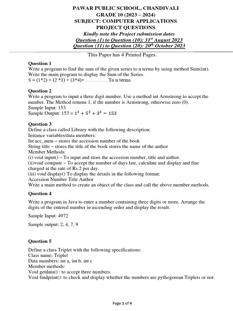 Grade 10 Computer Applications Project 2023-2024 | PDF Grade 10 Computer Applications Project 2023-2024 | PDF