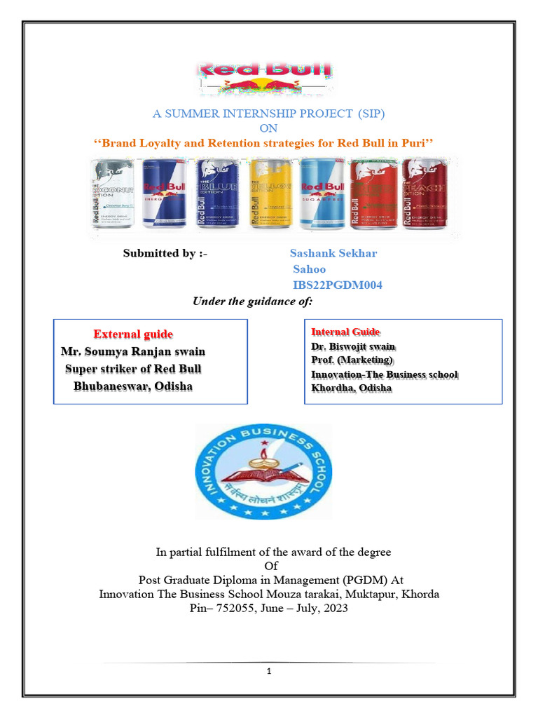 Sashank Sekhar Sahoo Sip Report (RED BULL) | PDF | Sampling (Statistics ...