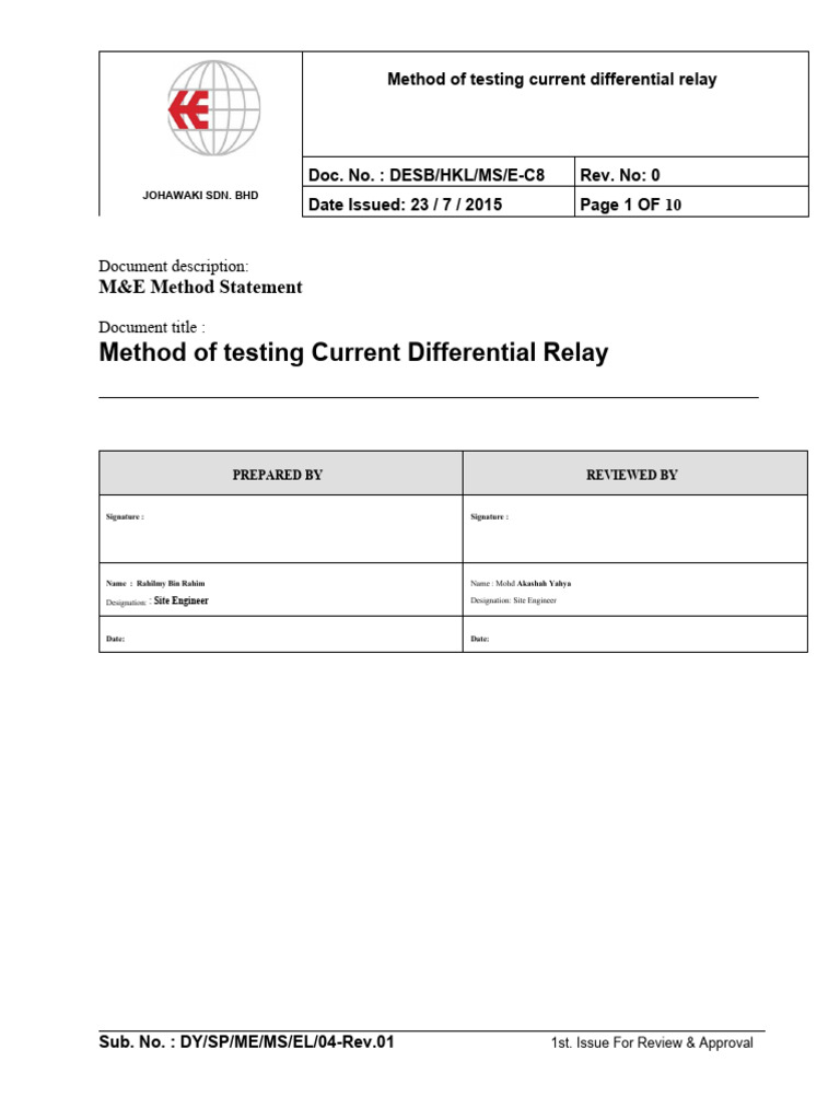 Method Statement-Testing Current Differential Relay | Download Free PDF ... Method Statement-Testing Current Differential Relay | Download Free PDF ...