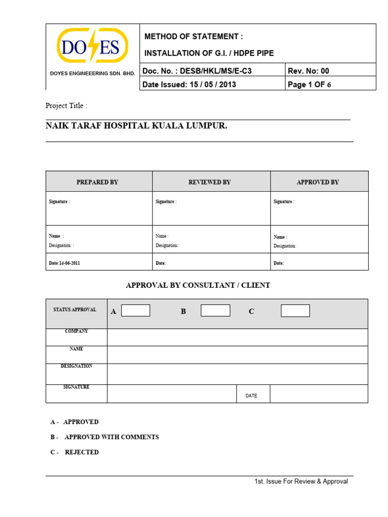 HDPE Pipe Installation Method Statement | PDF
