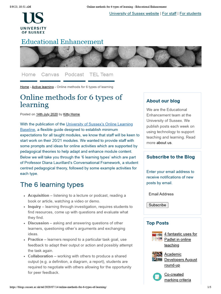 Online Methods For 6 Types of Learning - Educational Enhancement | PDF | Educational Technology ...