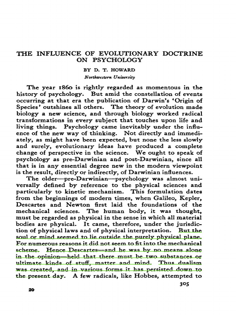Infleuncia de La Doctrina Evolutiva en Psico | PDF