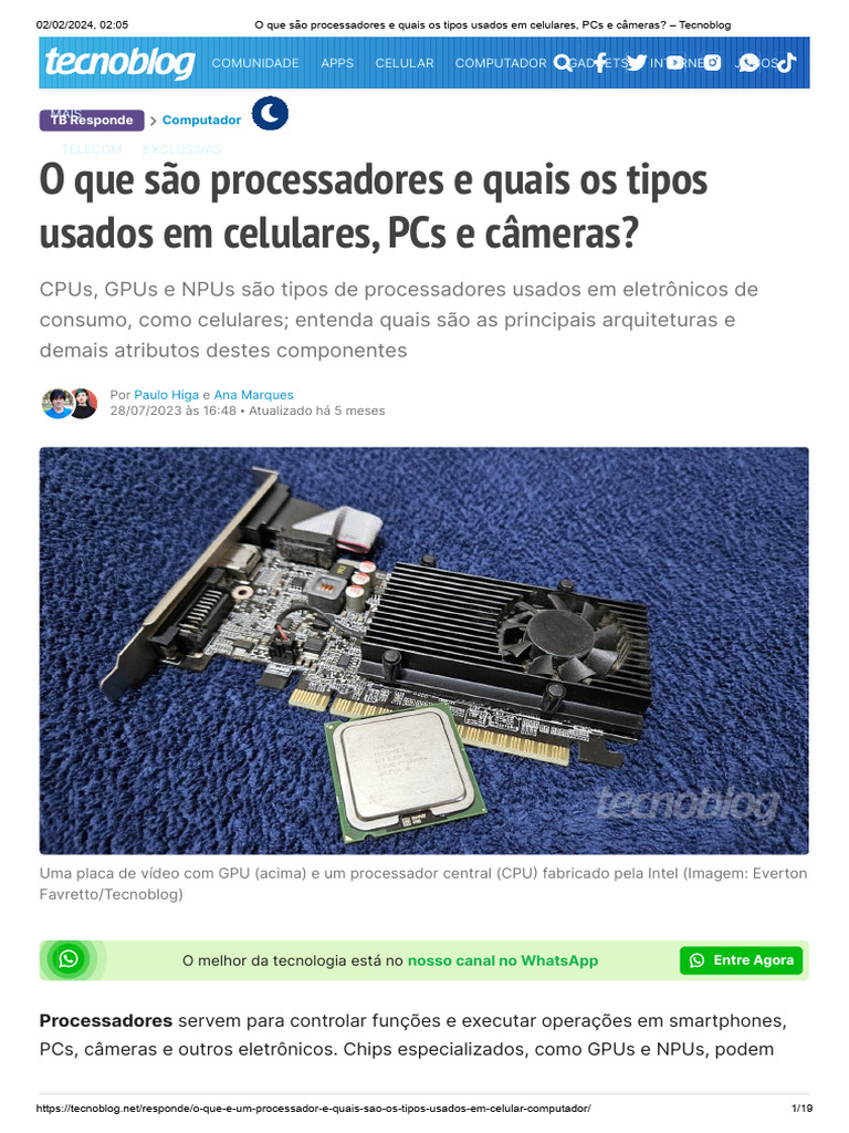 O Que São Processadores e Quais Os Tipos Usados em Celulares, PCs e Câmeras - Tecnoblog | PDF ...