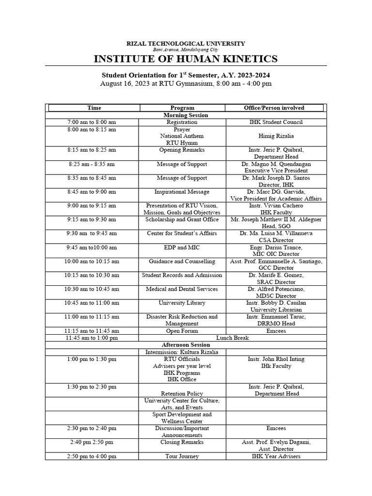 1st Semester Orientation Program and Committee | PDF | Library Science | Libraries