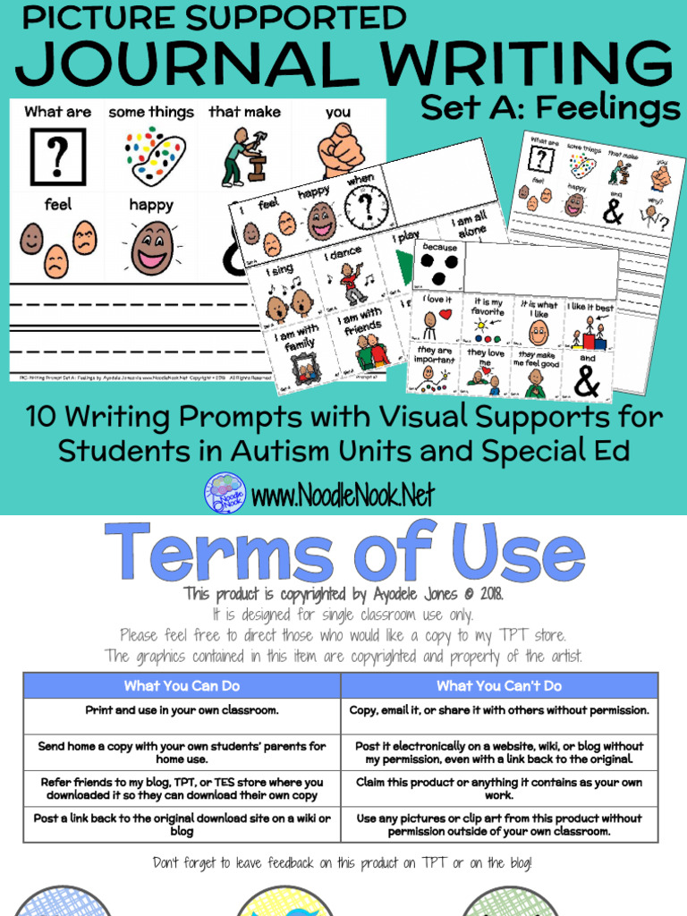 2 - Picture Supported Writing Prompts - FEELINGS For SpEd or Autism ...
