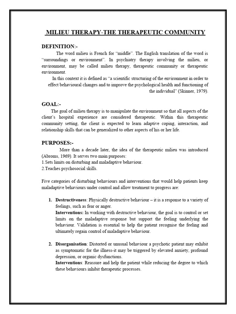 Milieu Therapy | PDF