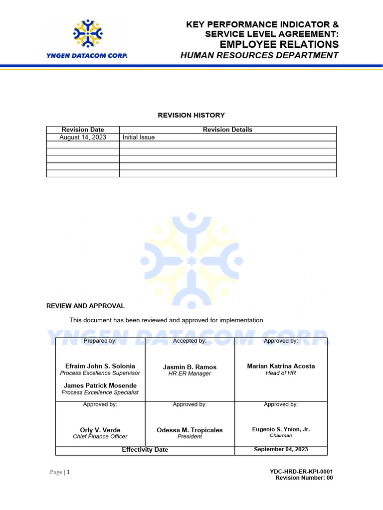 YDC-HRD-ER-KPI-0001 HR Employee Relations KPIs Rev.00 | PDF ...