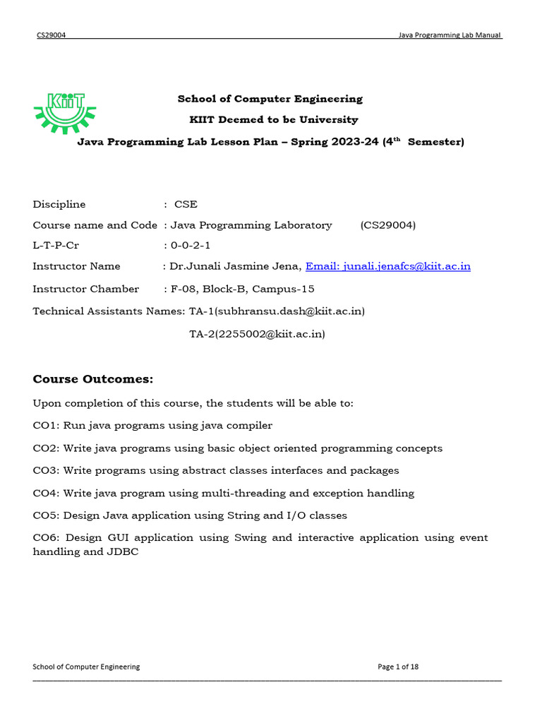 Java Lab Lesson Plan-Updated - Final | PDF