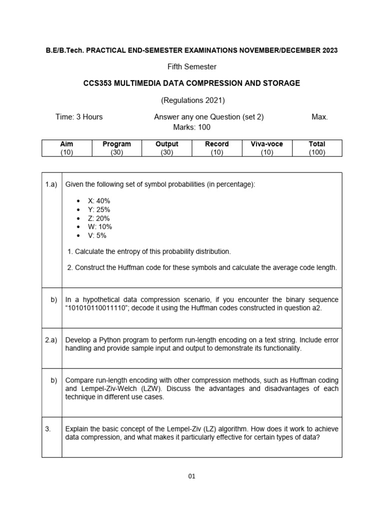 CCS353 Set2 | PDF | Data Compression | Code