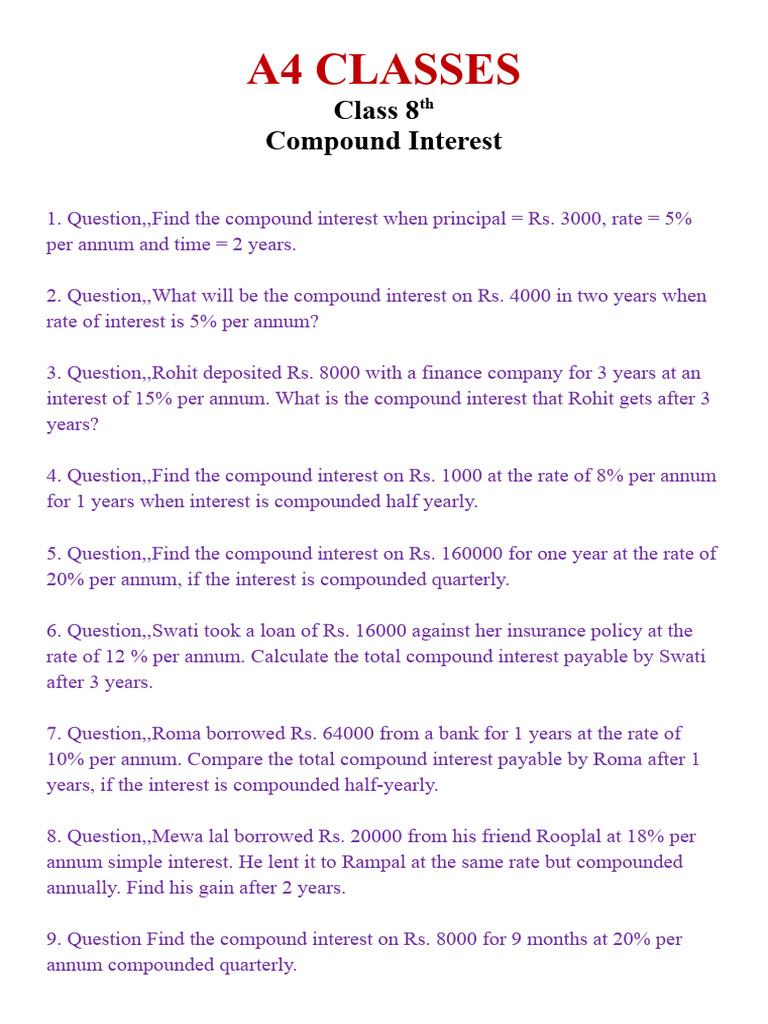 Class 8th Compound Interest | PDF