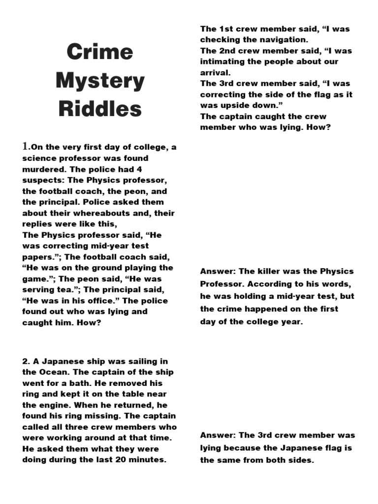 Crime Mystery Riddles | PDF