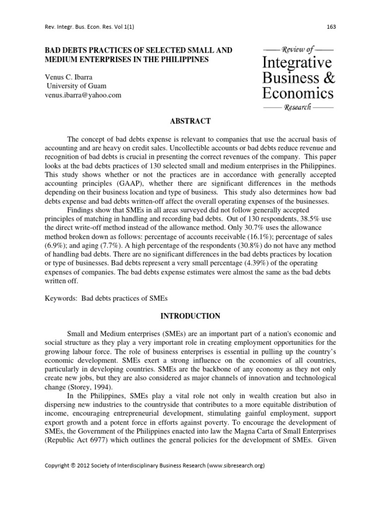 Bad Debts Practices of Selected Small and Medium Enterprises in The ...