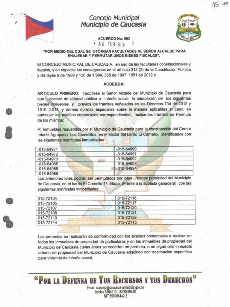 Acuerdo 003 de 2016 | PDF