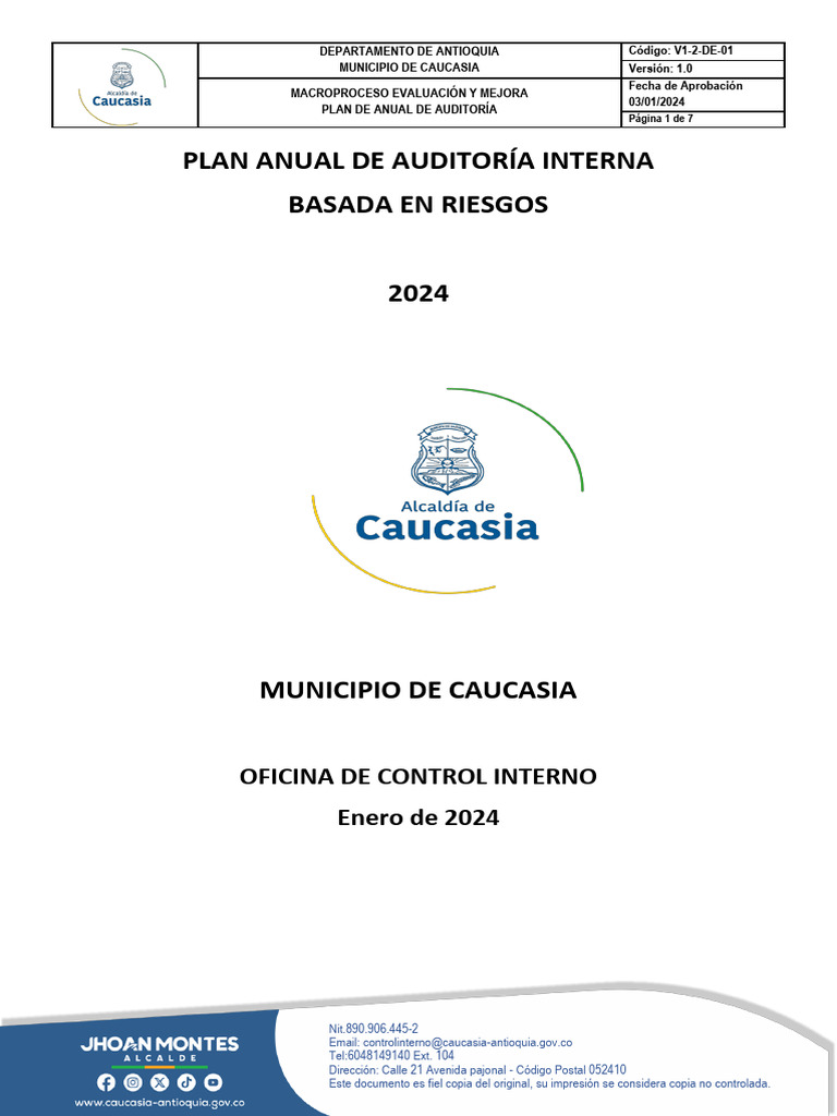 Plan Anual de Auditoria 2024 | PDF | Auditoría | Planificación