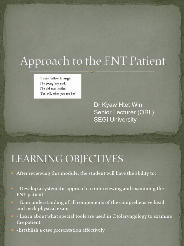 Approach To ENT Patients | PDF