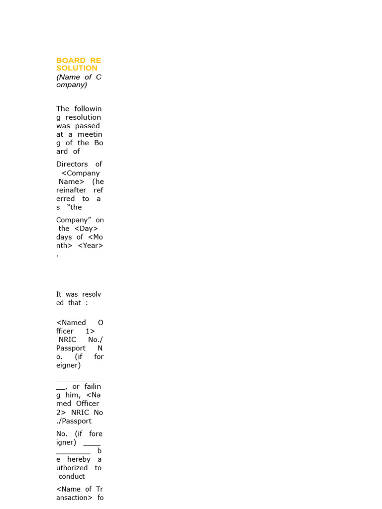 Board Meeting Resolution Template | PDF | Business | Law