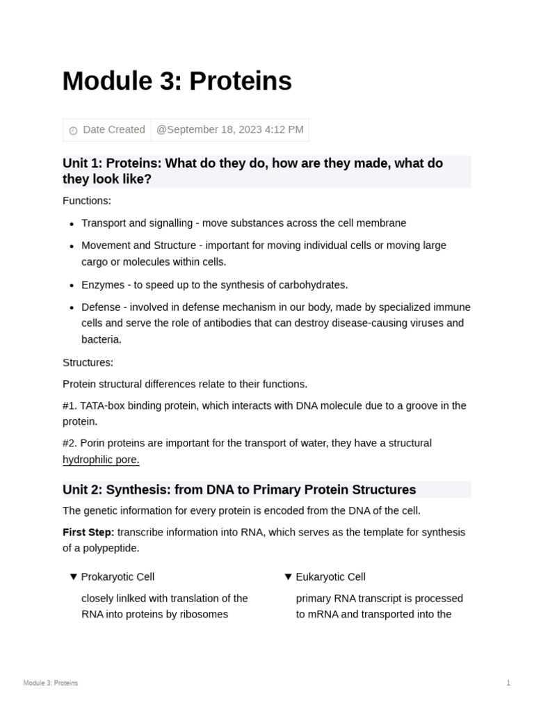 Module 3 Proteins | PDF | Proteins | Translation (Biology)