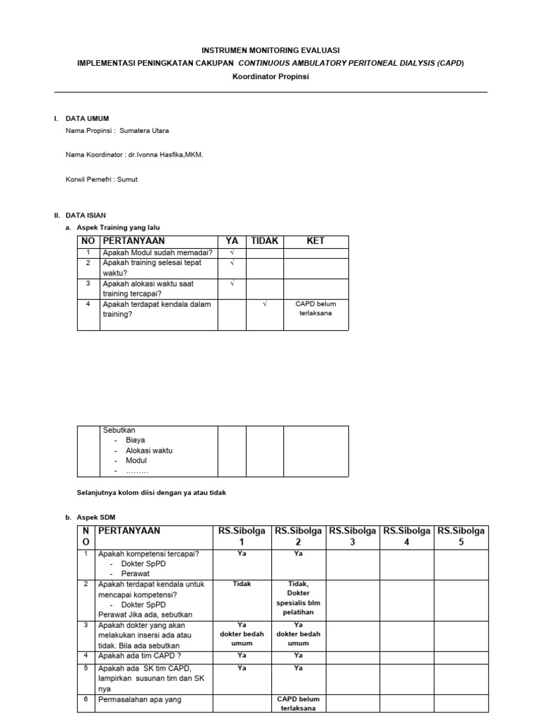 Instrumen Koordinator Monev Implementasi CAPD | PDF