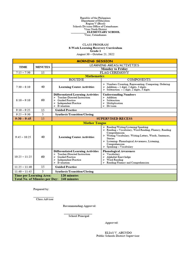 8-Week Learning Recovery Curriculum | PDF | Reading Comprehension ...