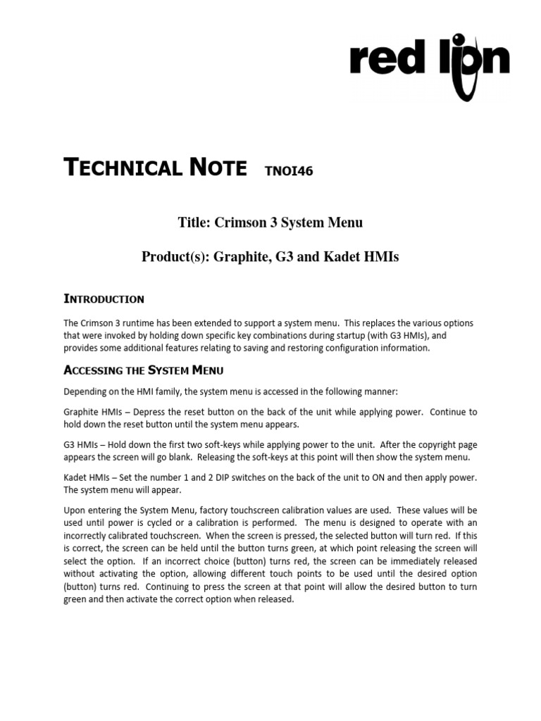 Crimson 3 - System Menu Tech Note | PDF