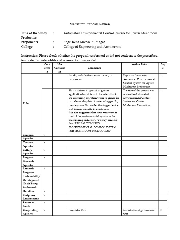 Matrix For Proposal Review Mushroom | PDF