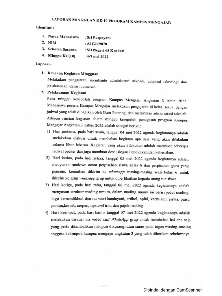 LAPORAN MINGGU 10 Kampus Mengajar | PDF