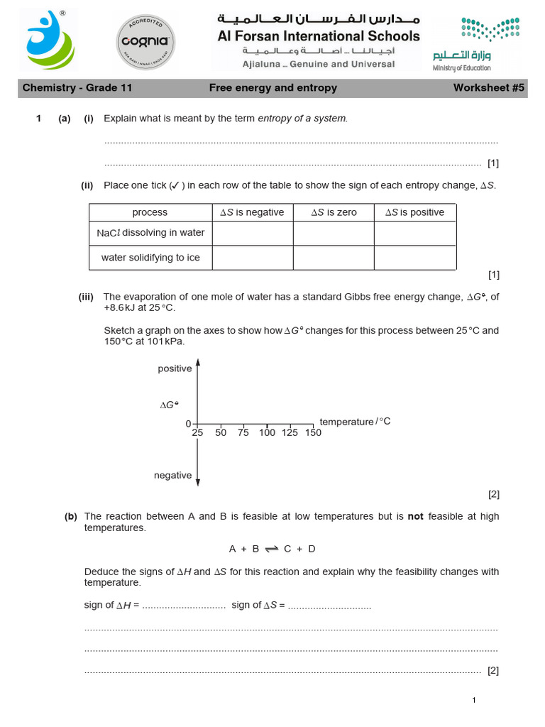 Entropy and Free Energy - FRQ - WS5 | PDF | Gibbs Free Energy | Chemical Equilibrium